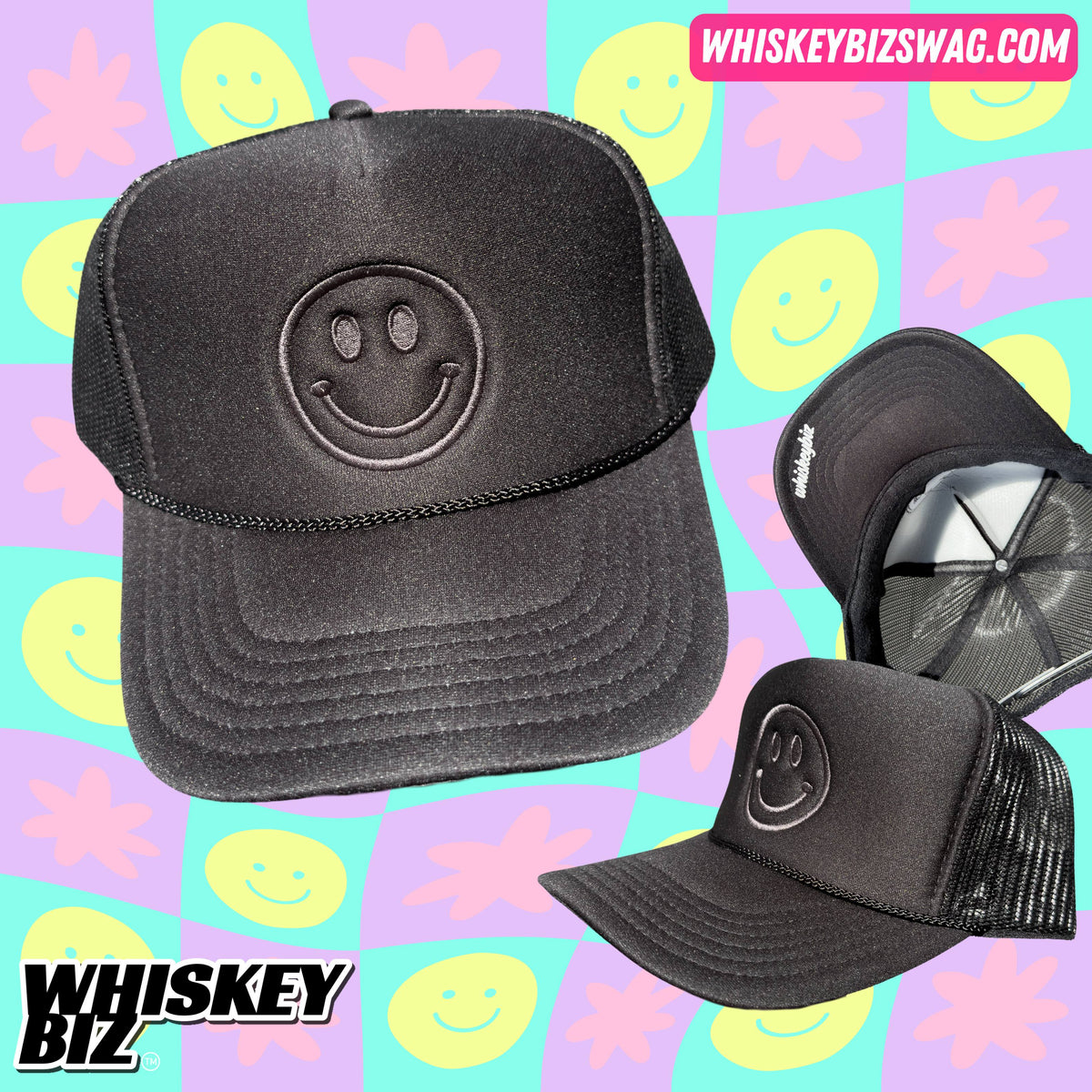 Whiskey Biz - Smiley Embroidered Snapback